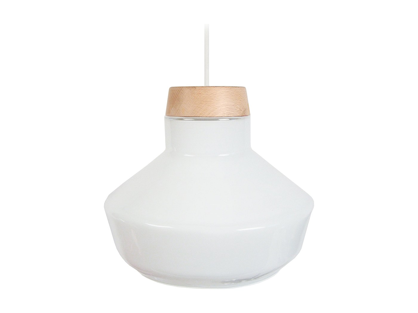 Suspension bo bois verre,transparent opal 84 cm.