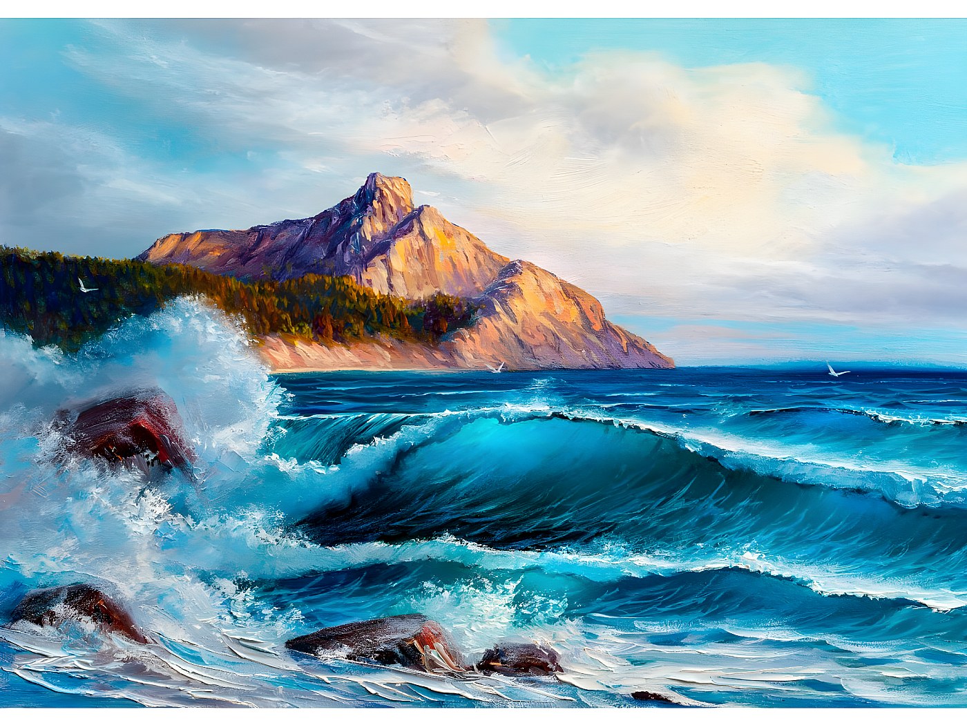 Tableau mural bord de mer peint
