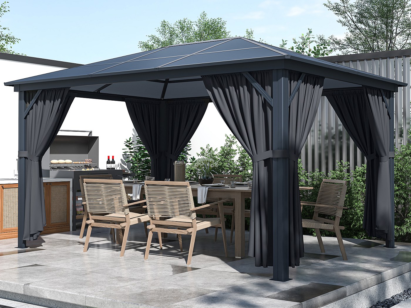 Gartenpavillon aus Aluminium - 3 x 3,95 m - 11,8 m² - Mit Vorhang ...