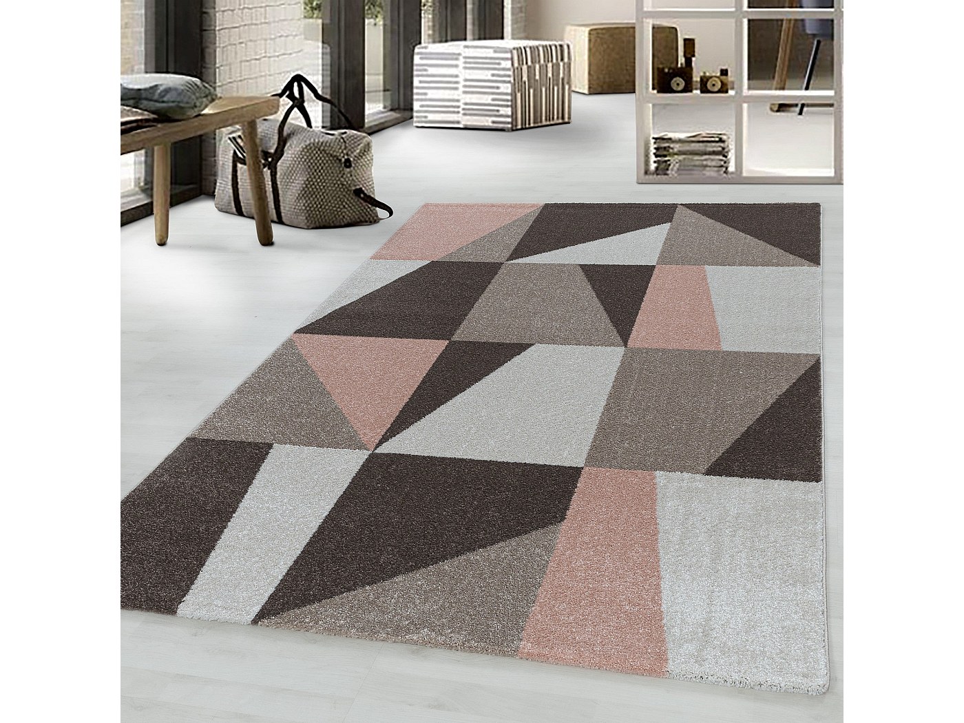 VINTAGE - Tapis motifs patchwork Vintage - Rose & Beige 200 x 290 cm