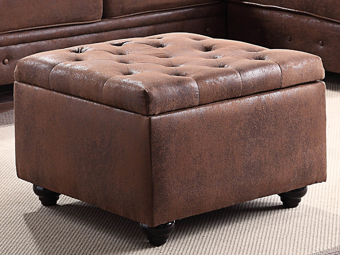 Pufe com arrumação microfibra envelhecida - castanho