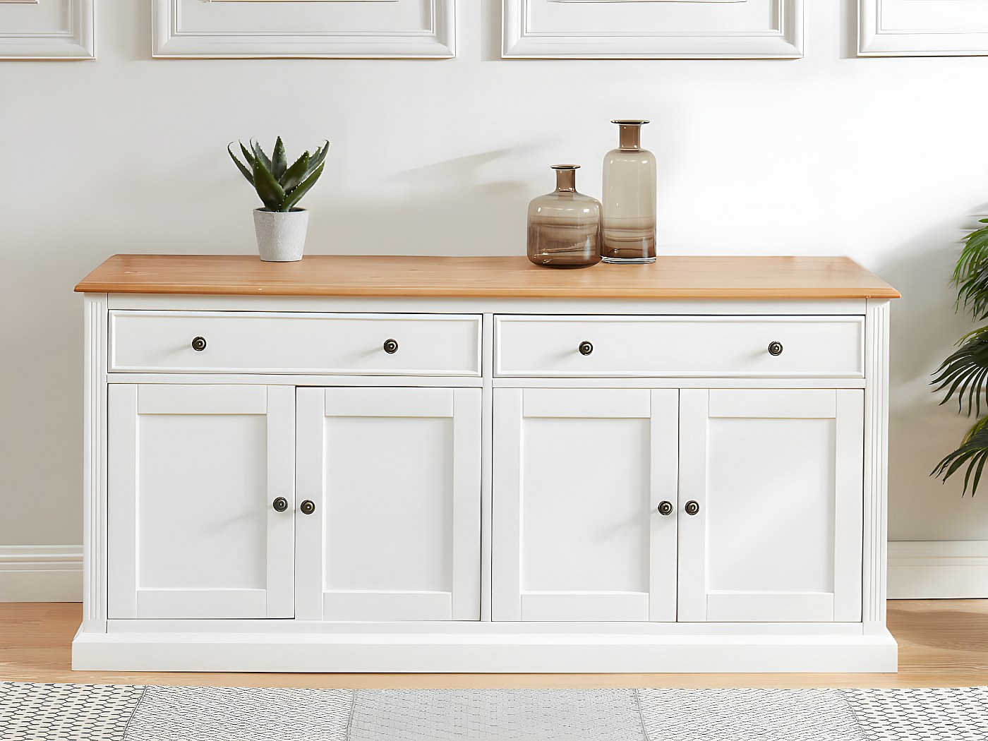 Bufet HONFLEUR - 4 szafki i 2 szuflady - Sosna i MDF