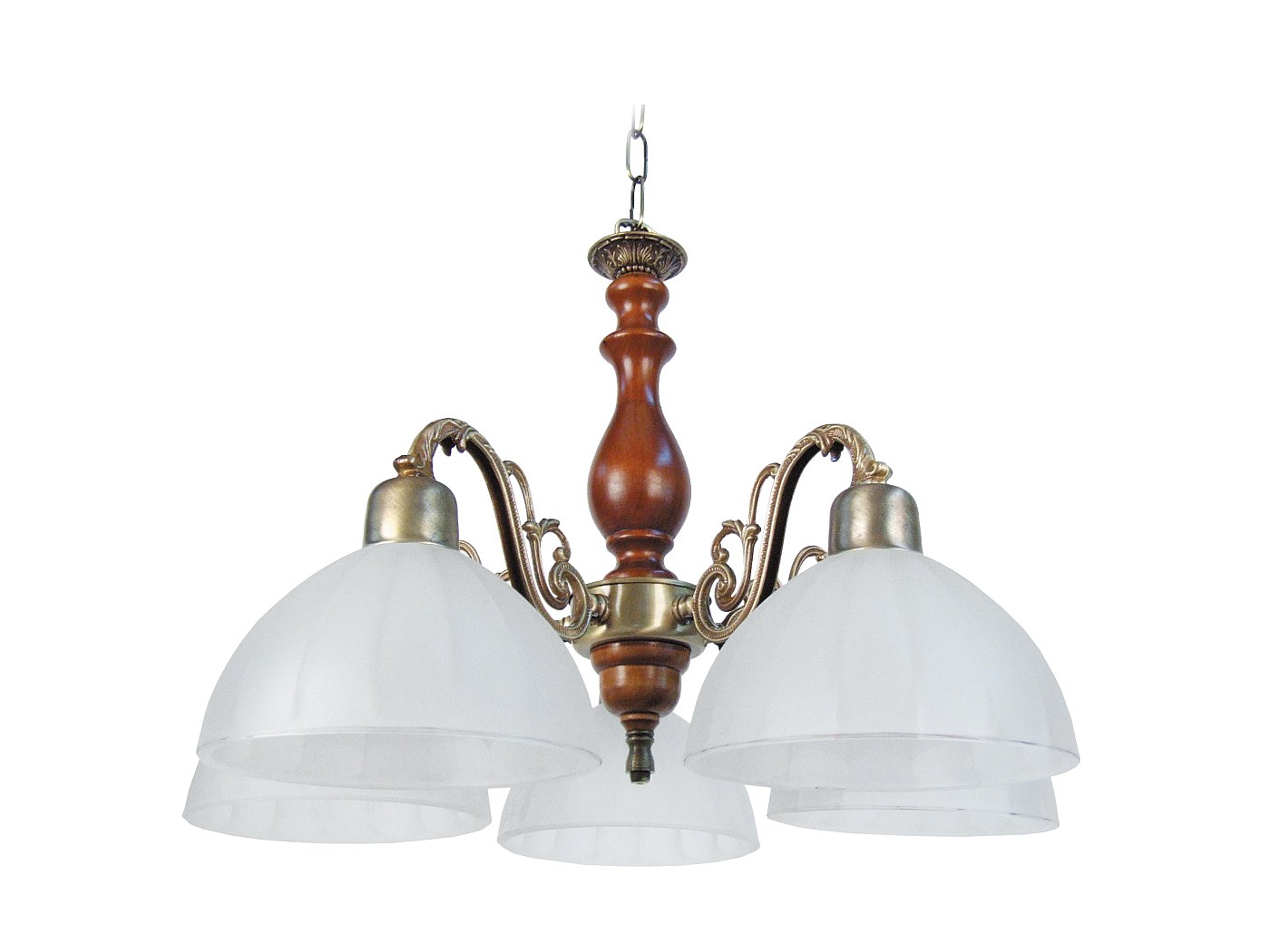 VAL D'ISERE - Lustre multi bras métal et bois doré et satiné