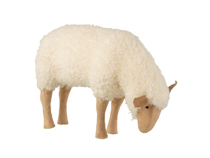Statuette Déco "Mouton Regard Baissé" 48cm Beige