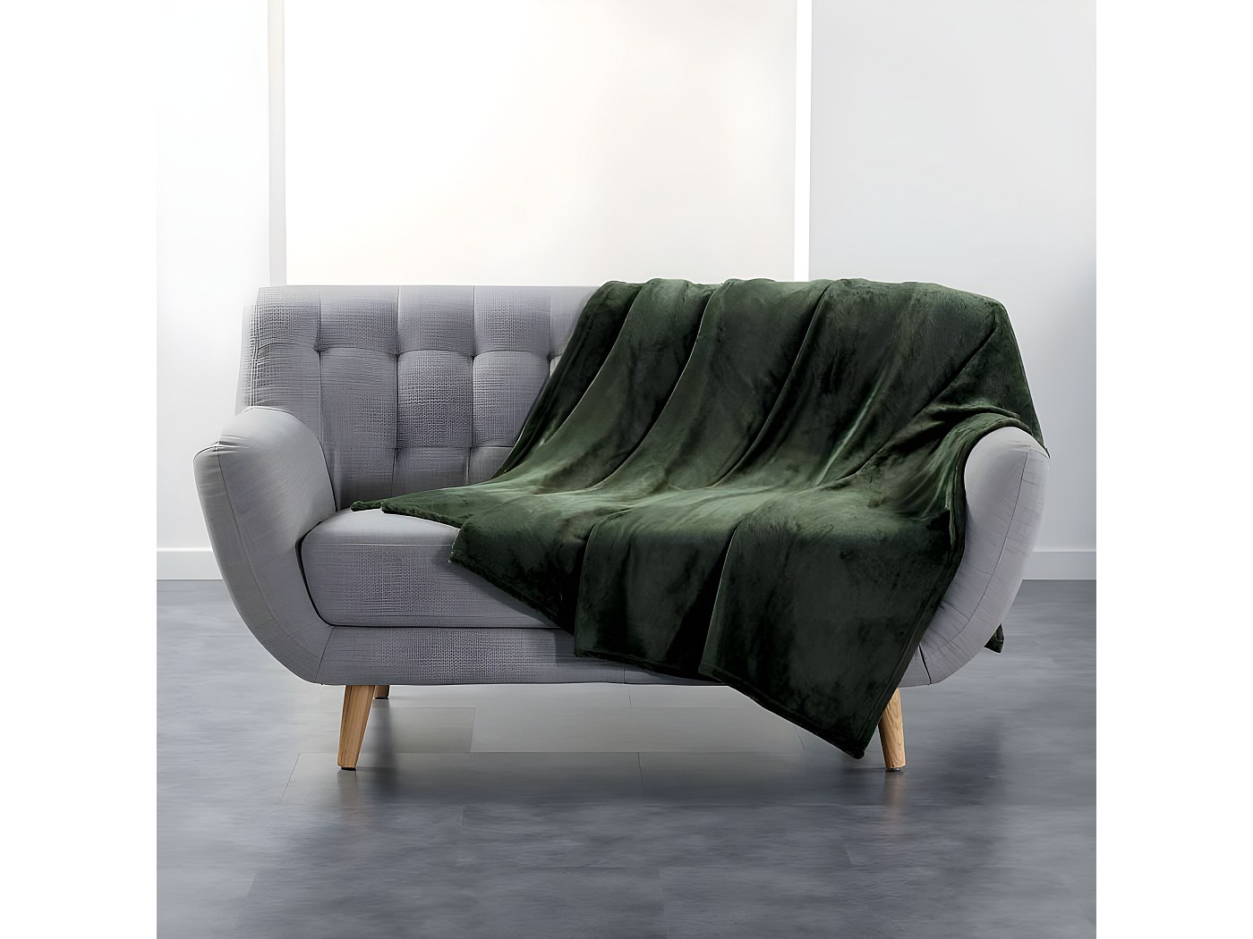 Plaid Uni en Flanelle "Flanou" 180x220cm Kaki