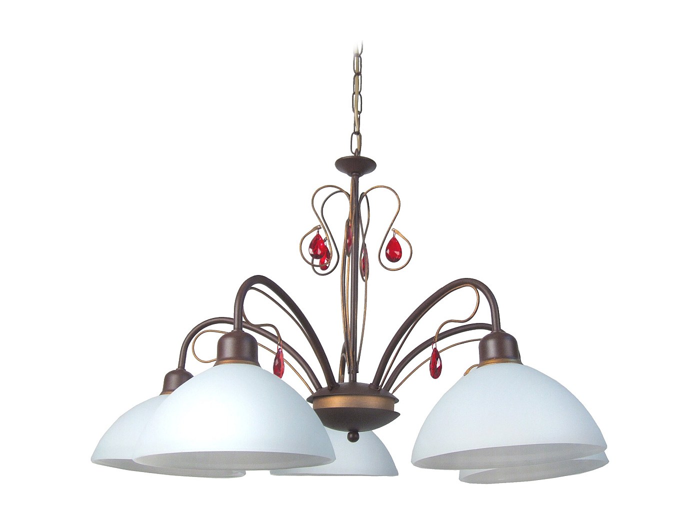 Lustre3 bras métal marron,or verre opal 70 cm.