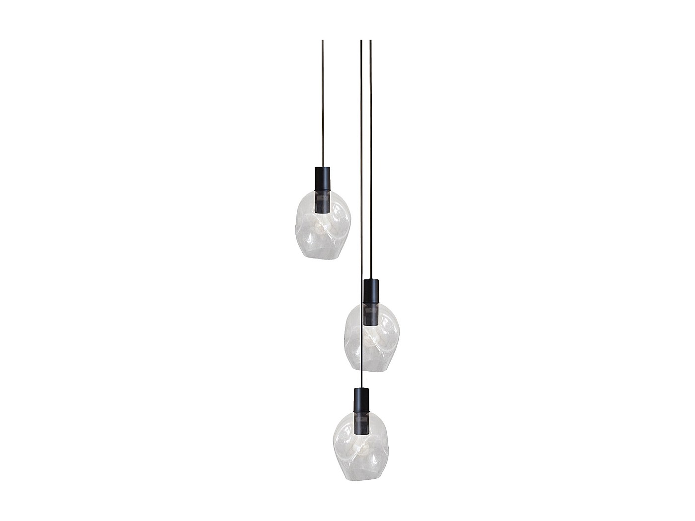 lustre noir 3 pendels verre bullé transparent 100 cm..