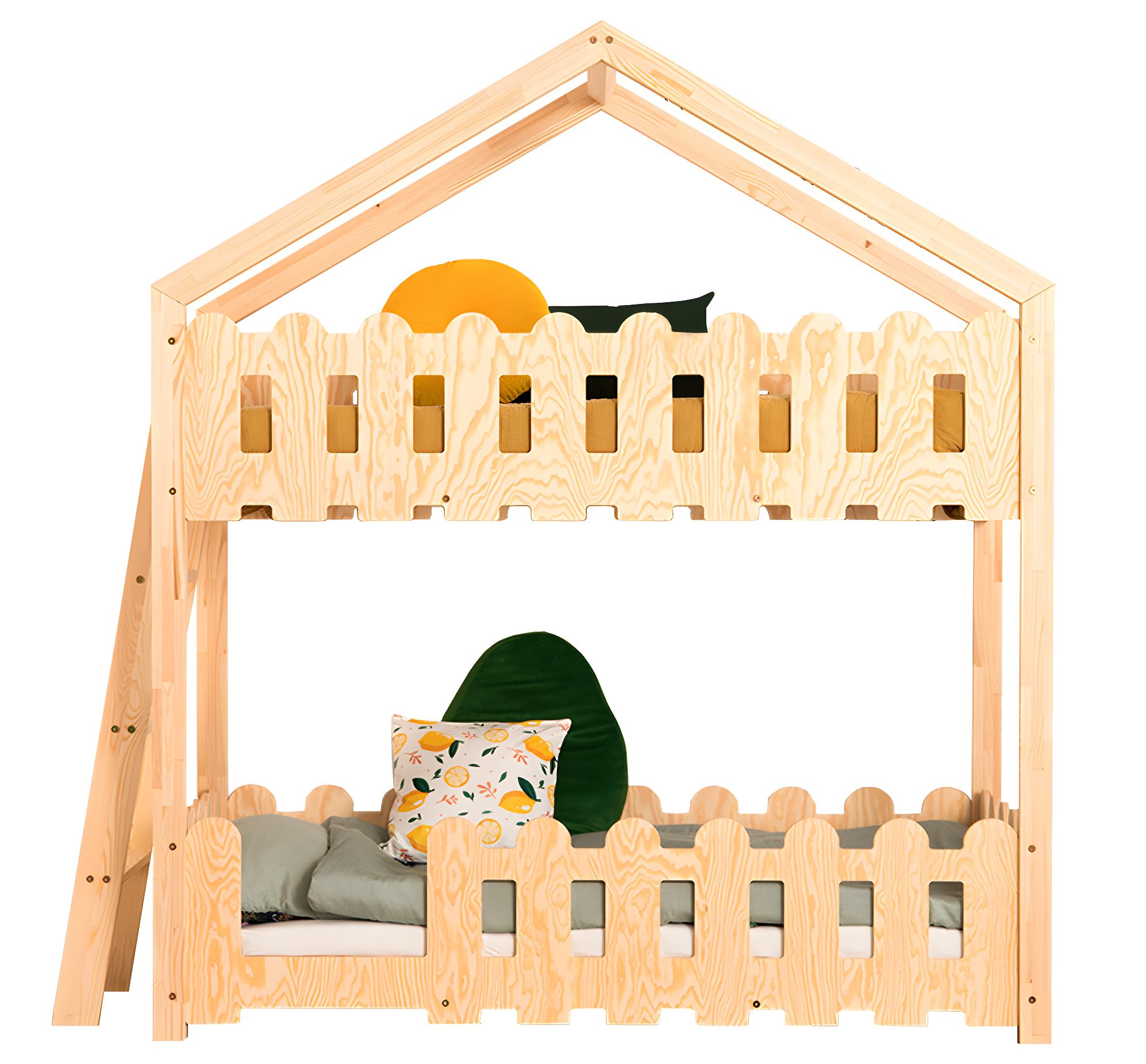 Lit Cabane Superposé 90x200 échelle à Gauche Sommier Inclus Chloé Bois