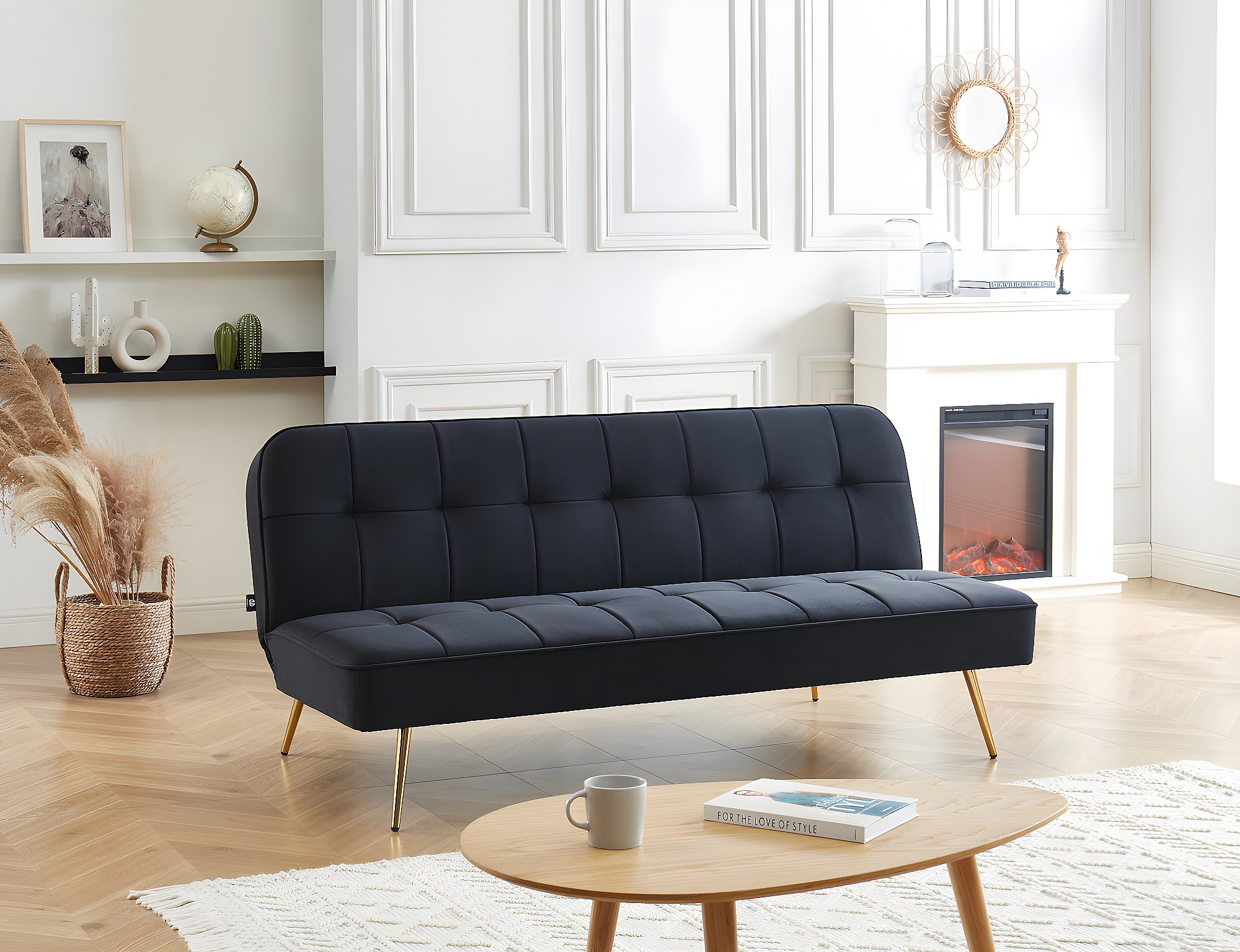 Banquette AROMA en velours noir 3 places convertible