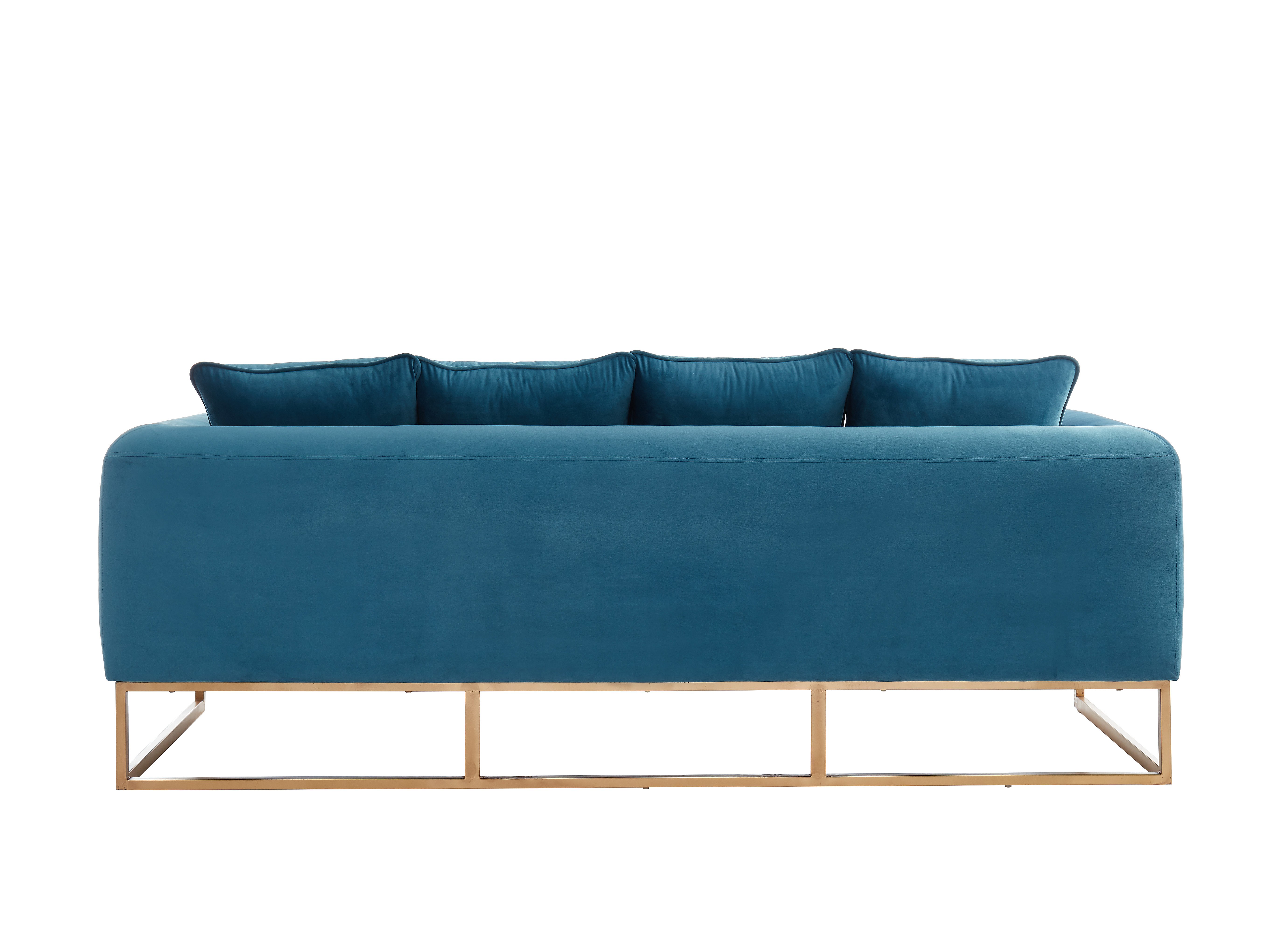 Canapé droit VICTORIA fixe velours bleu 3 places