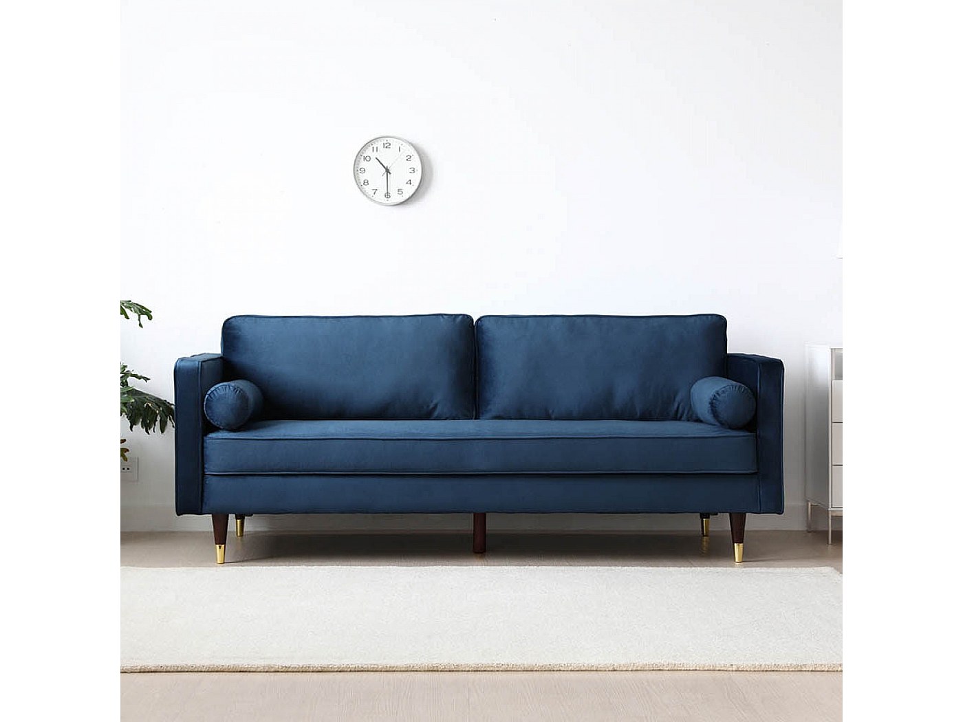 Nalha - Canapé 3 places bleu en velours