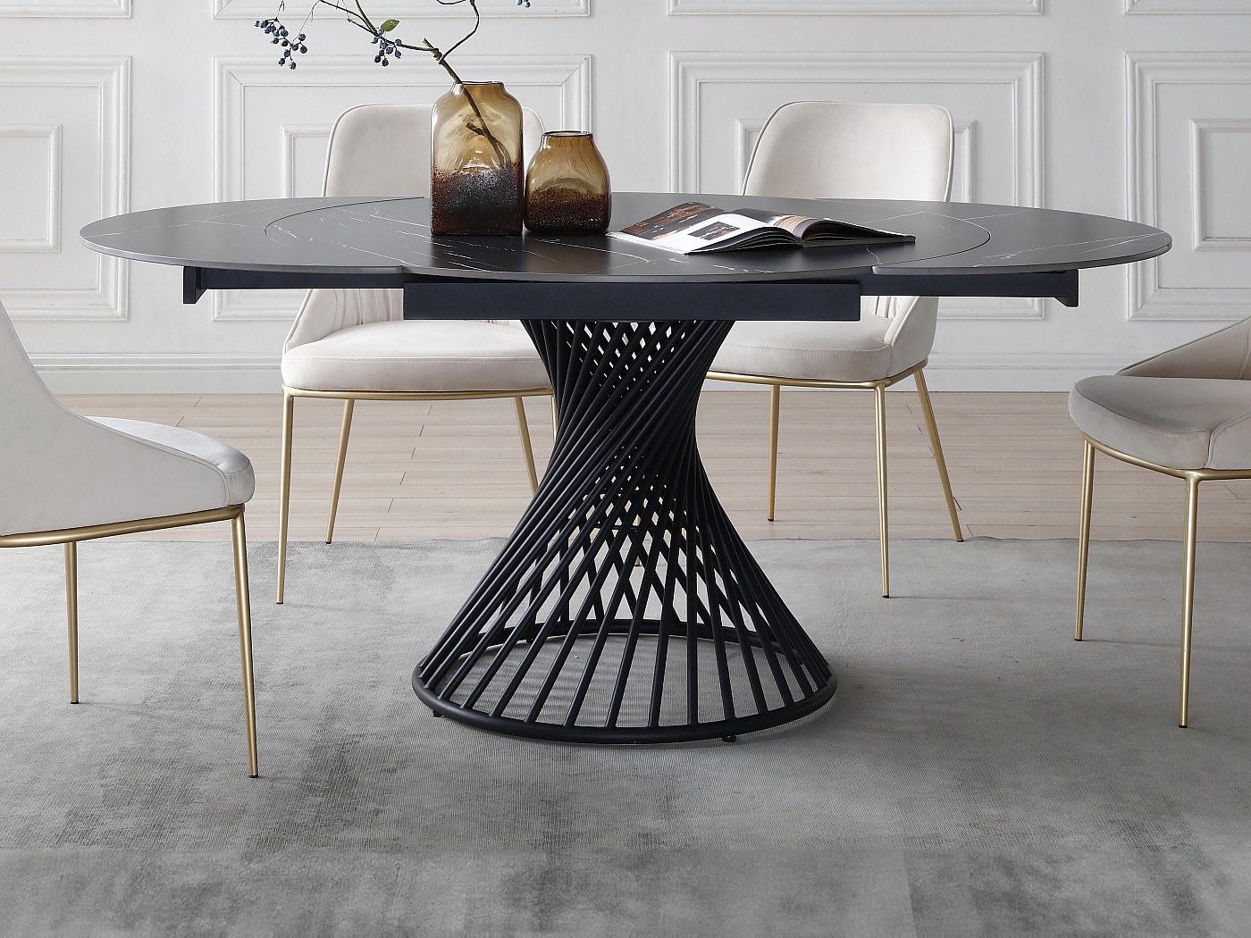 Table à manger extensible 4 à 8 couverts en céramique et métal - Effet ...