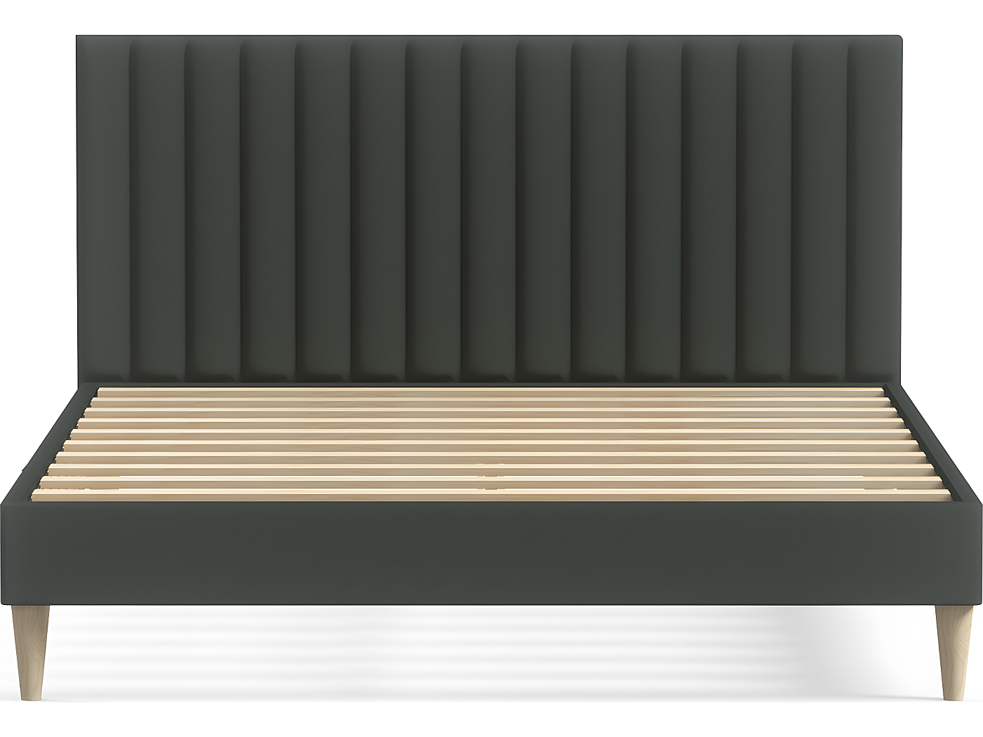 Lit adulte 160x200 cm en velours vert avec tête de lit matelassée - Eliot