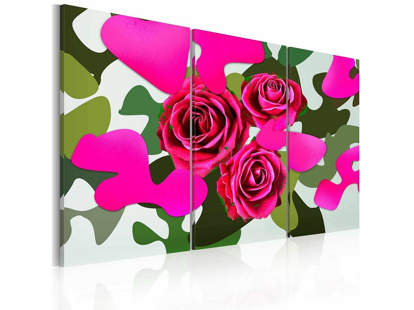 Tableau roses au néon triptyque - 60 x 40 cm