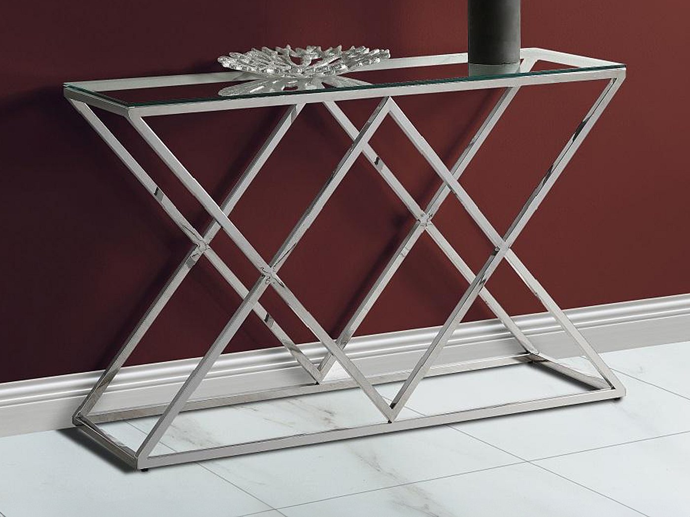 Consolle moderna di design - vetro temperato e acciaio cromato. CHARLOTTE