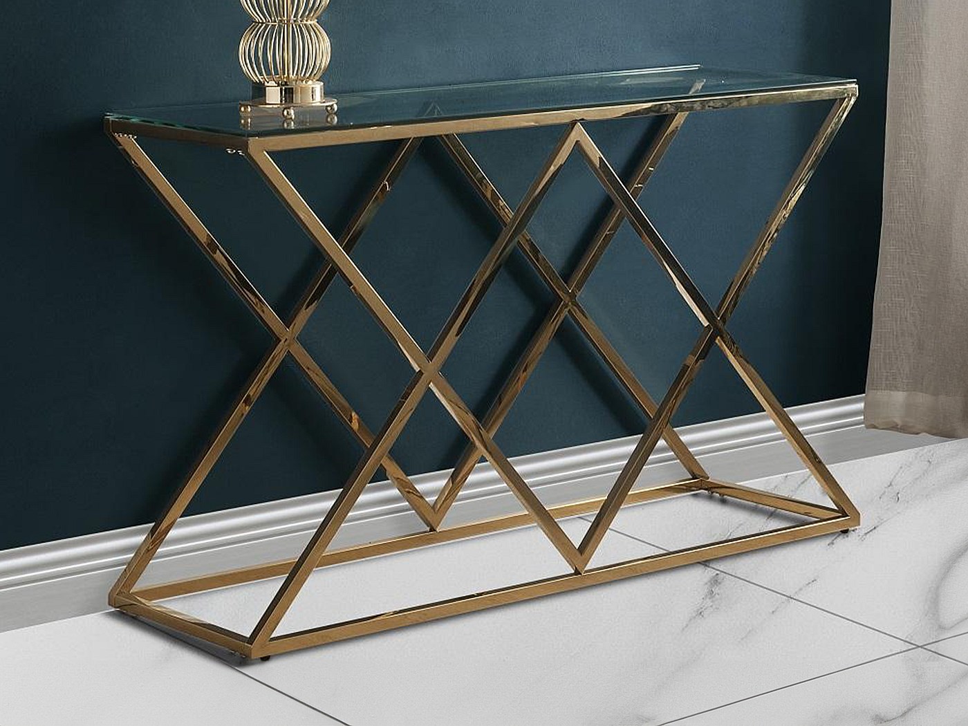Consola moderna design - cristal templado y acero - Dorado. CHARLOTTE