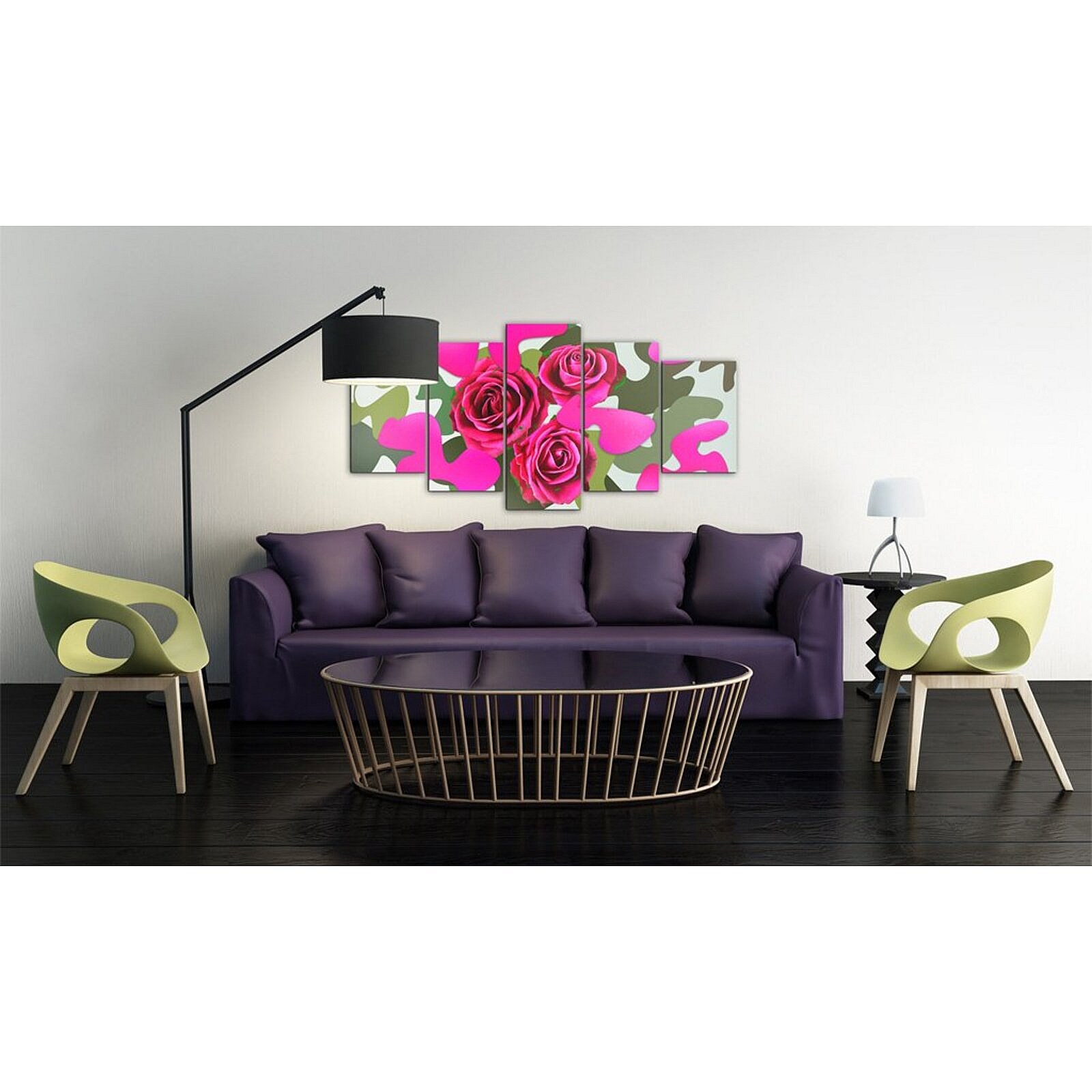 Tableau roses au néon - 100 x 50 cm