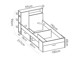 Compleet bed LEANDRE - 90 x 190 cm - eiken/antraciet