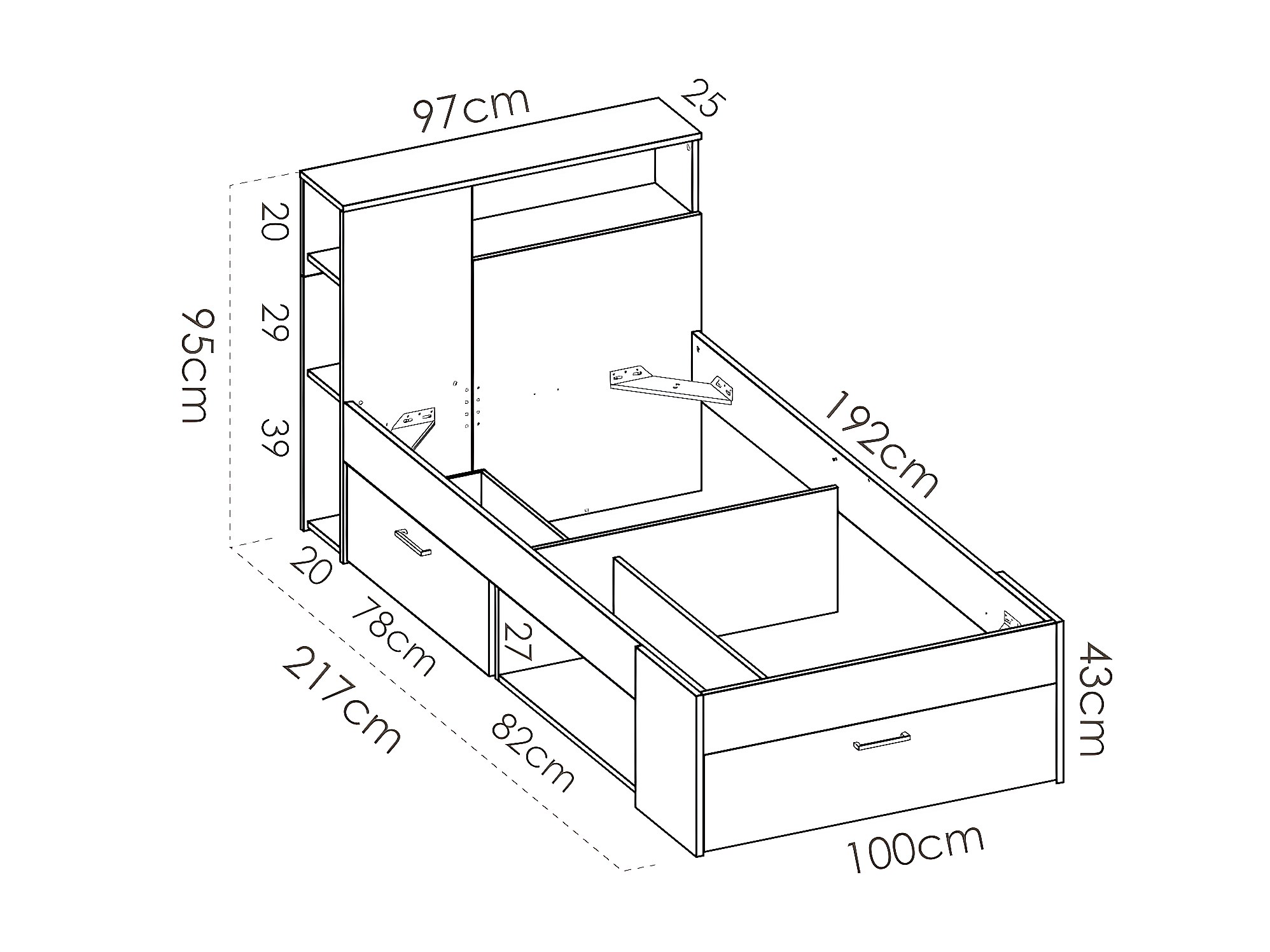 Compleet bed LEANDRE - 90 x 190 cm - eiken/naturel