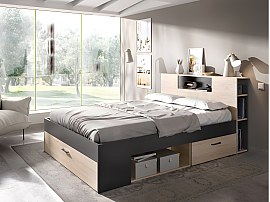 Compleet bed LEANDRE - 140 x 190 cm - eiken en antraciet