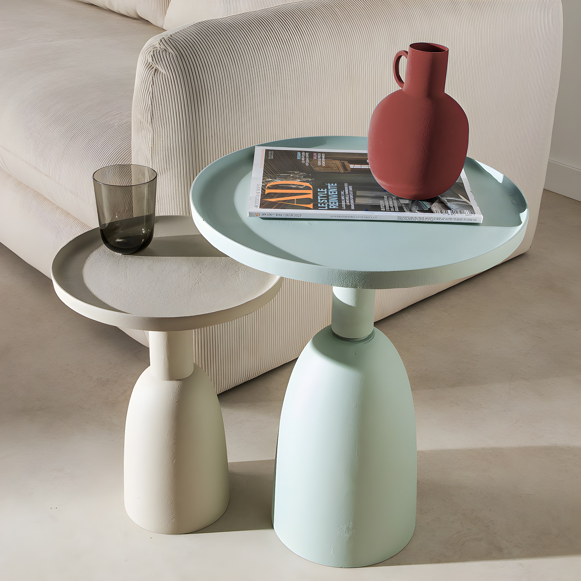 Témara - Table d'appoint ronde en aluminium ø30cm - Couleur - Beige