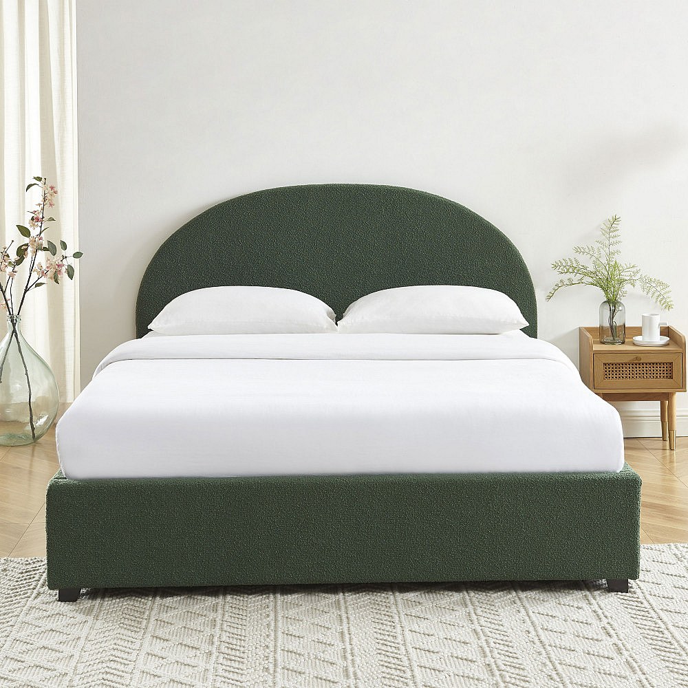 Merle - Lit coffre en tissu bouclette 160x200cm - Couleur - Vert