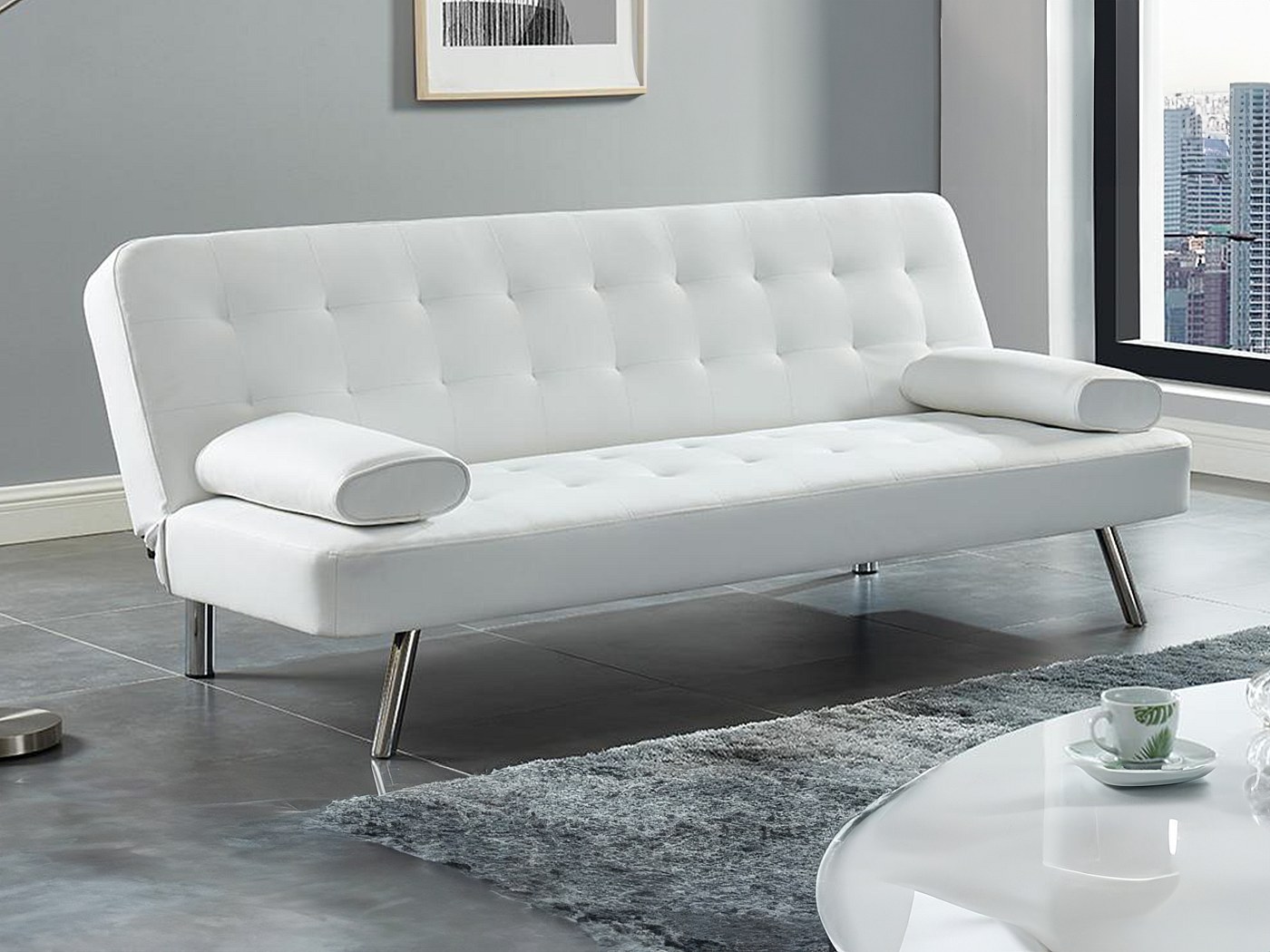 Divano letto clic-clac MICHELLE in similpelle - Bianco