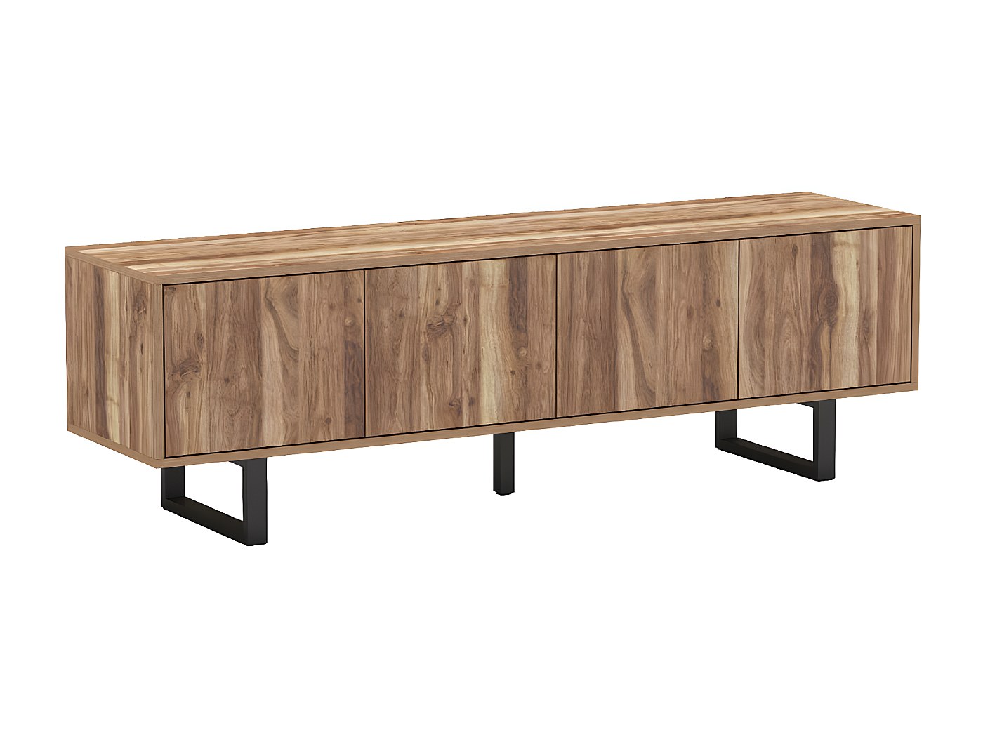 NEZZO - Meuble TV 4 Portes 160cm Effet Noyer Pieds Métal Noir