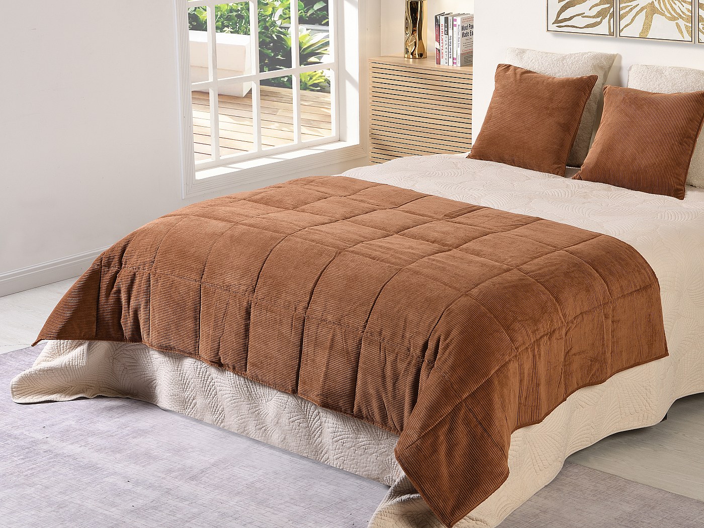 Couvre lit en velours matelassé - 125 x 225 cm - Marron - PRILIO