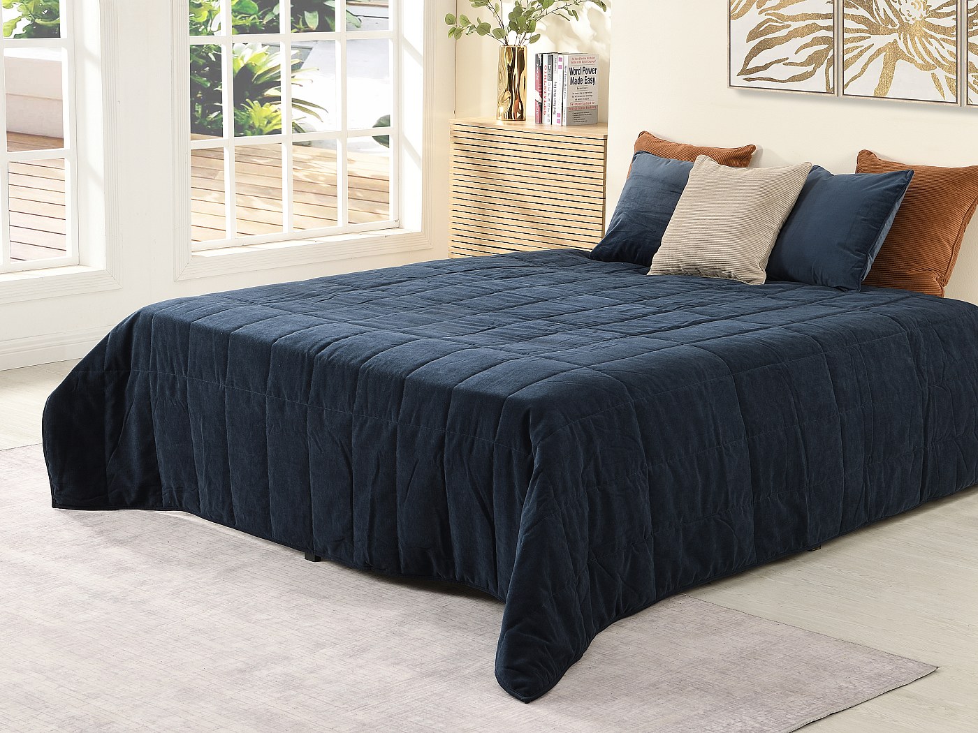 Couvre lit en velours matelassé - 225 x 220 cm - Bleu marine - PRILIO