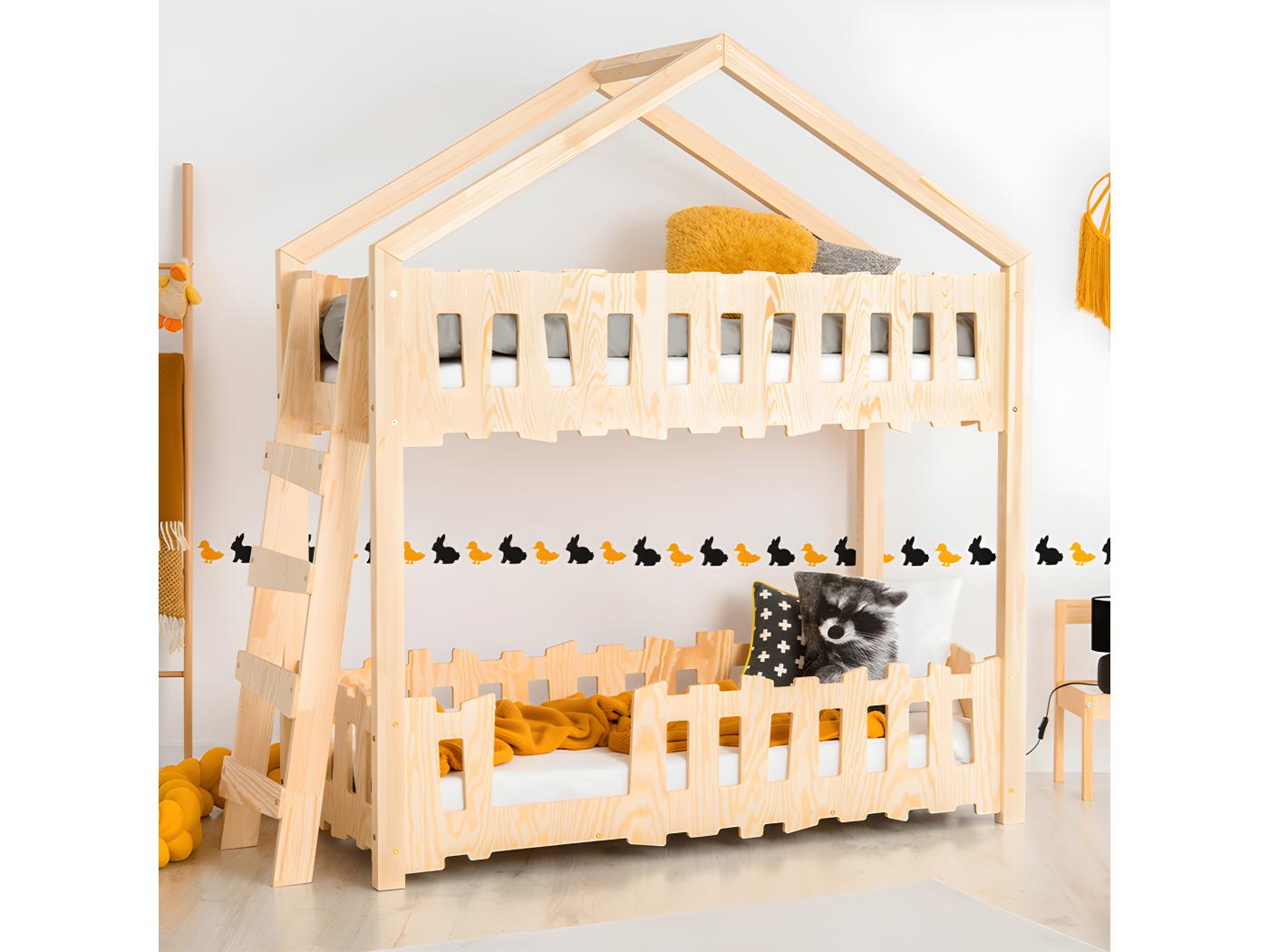 Lit Cabane Superposé 90x200 échelle à Gauche Sommier Inclus Eloïse Bois