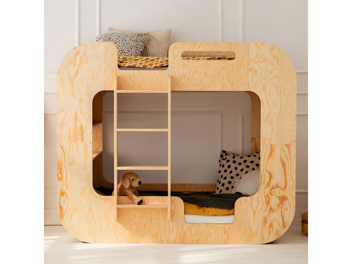 Lit Superposé 90x200 échelle à Gauche Sommier Inclus Nadège Bois