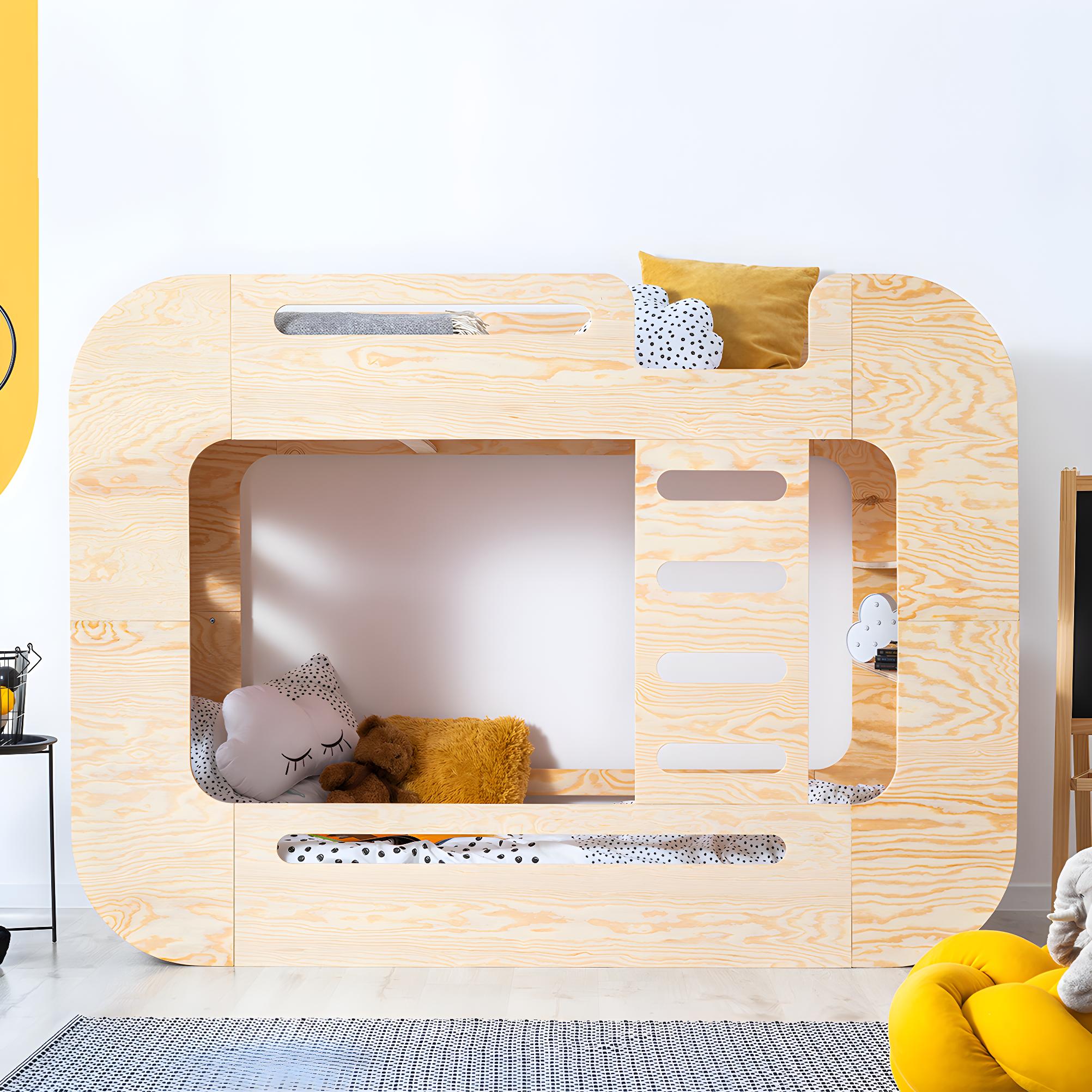 Lit Superposé 90x200 échelle à Droite Sommier Inclus Nadège Bois
