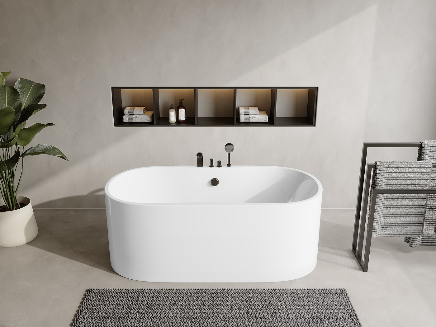 Weiße, freistehende Badewanne 195L STEPONA - 150*75*58 cm