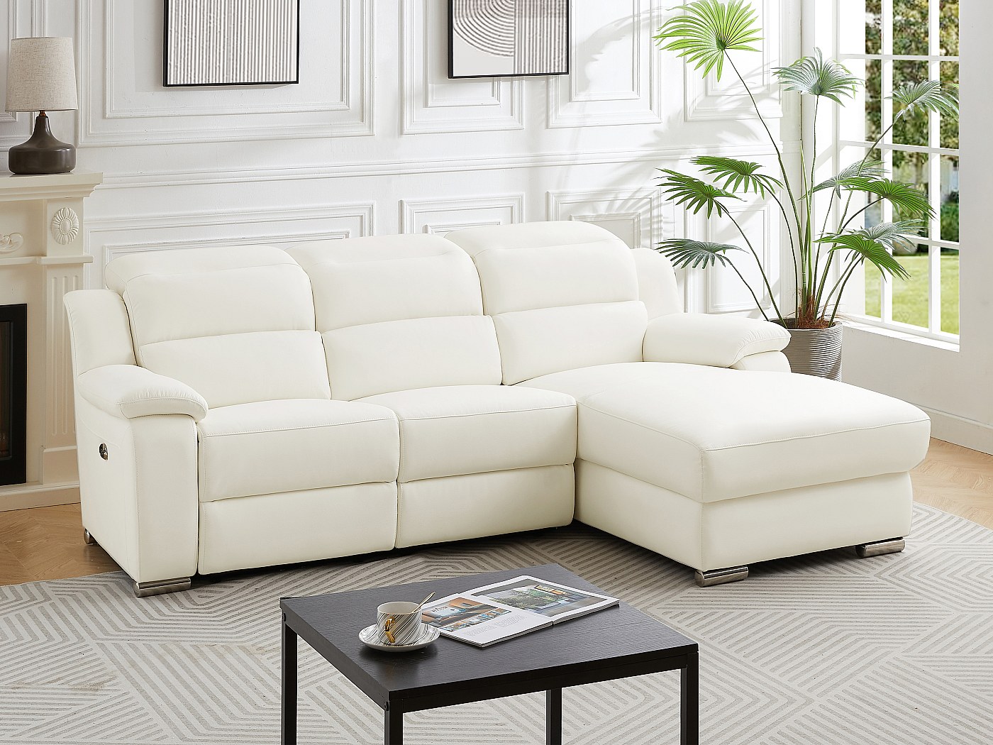 Eckrelaxsofa elektrisch - Ecke rechts - Leder - Weiß - ARENA III günstig online kaufen