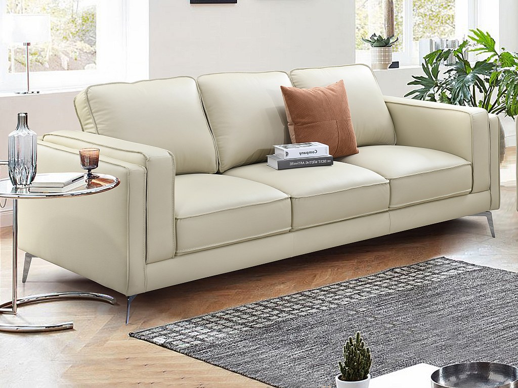 Zitbank 3 Plaatsen Leer Beige