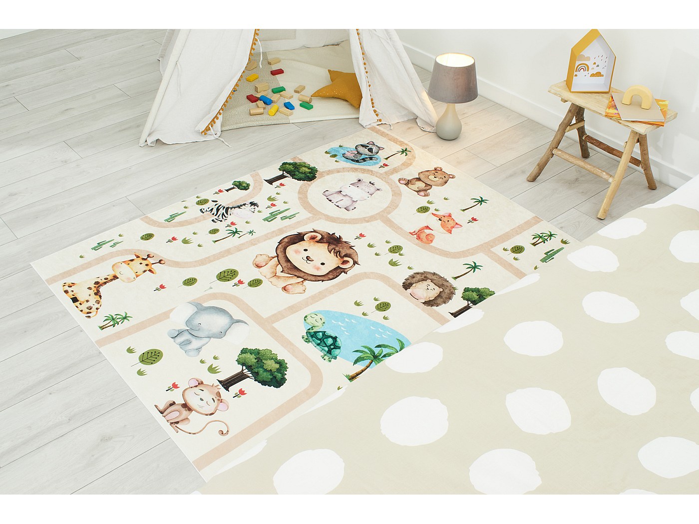 Tapis enfant - HAPPY - jungle - beige - 160x230cm