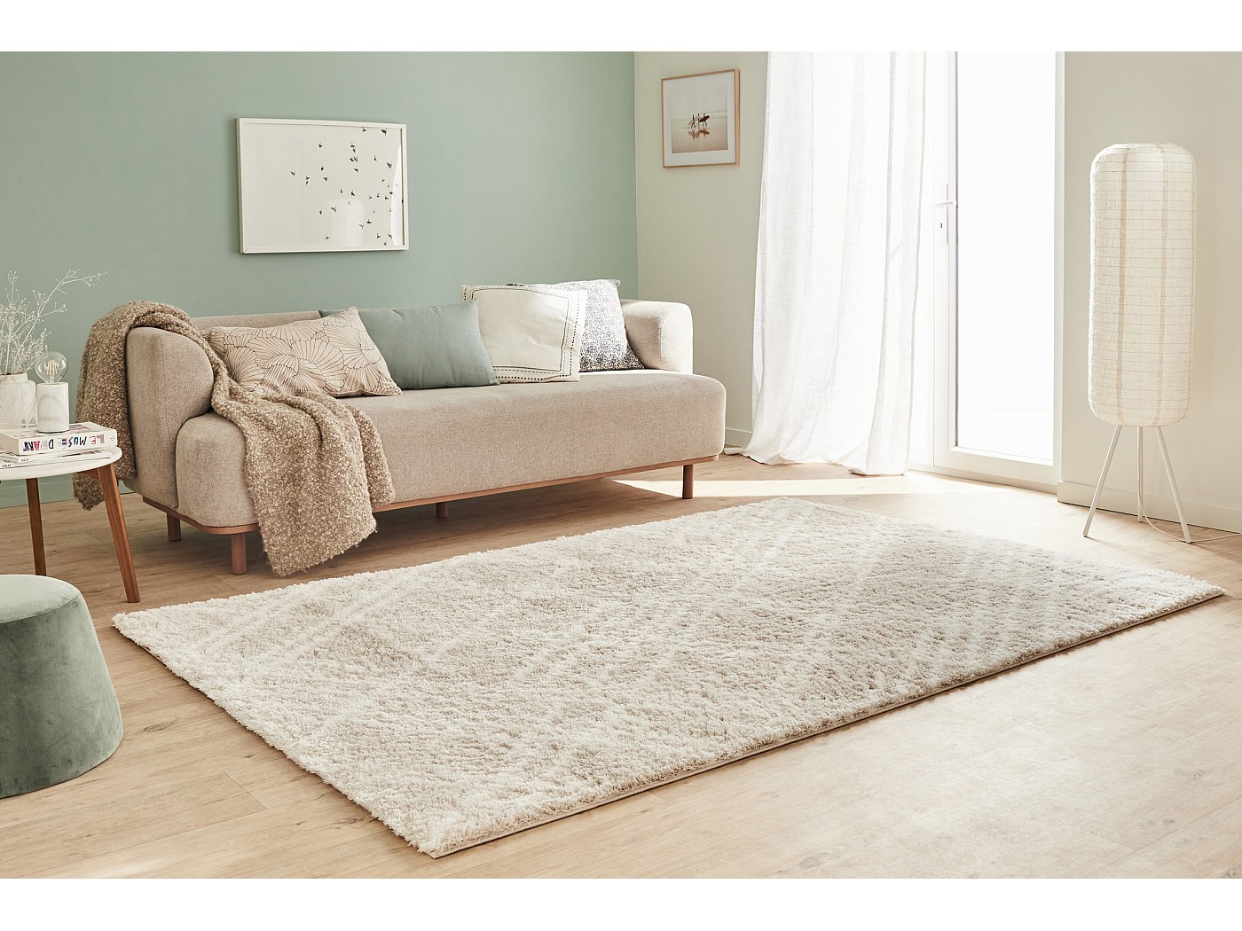 Tapis de salon - beige - grafique - poils long - doux - Oslo - 160x230