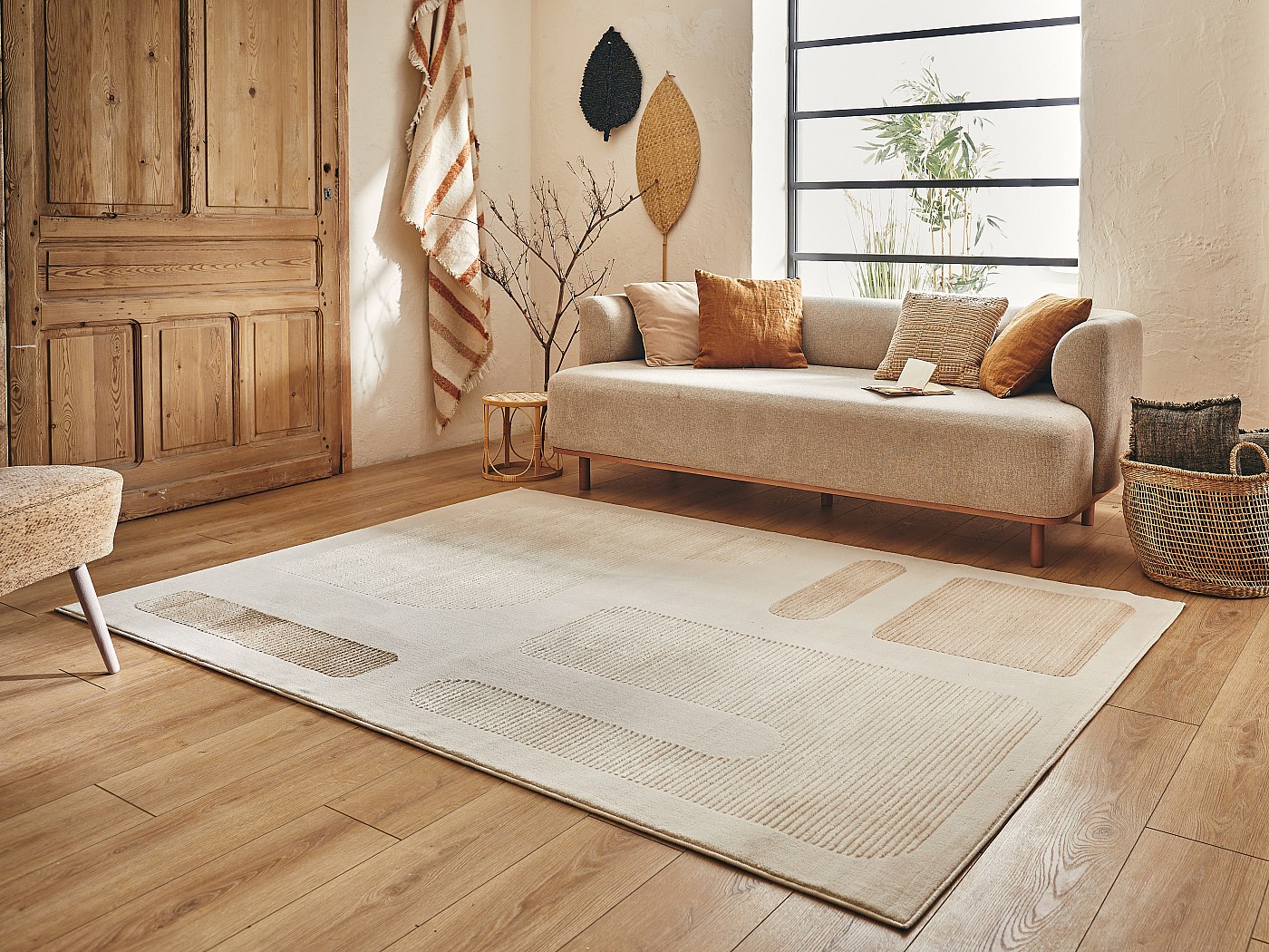 Tapis de salon - beige et crème - géométrique - Bianca - 120x160cm