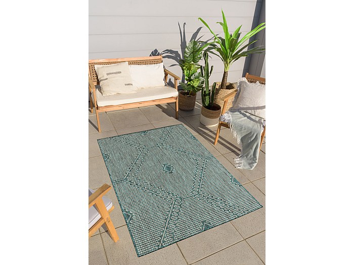 Tapis de salon - intérieur extérieur - géométrique - bleu turquoise ...