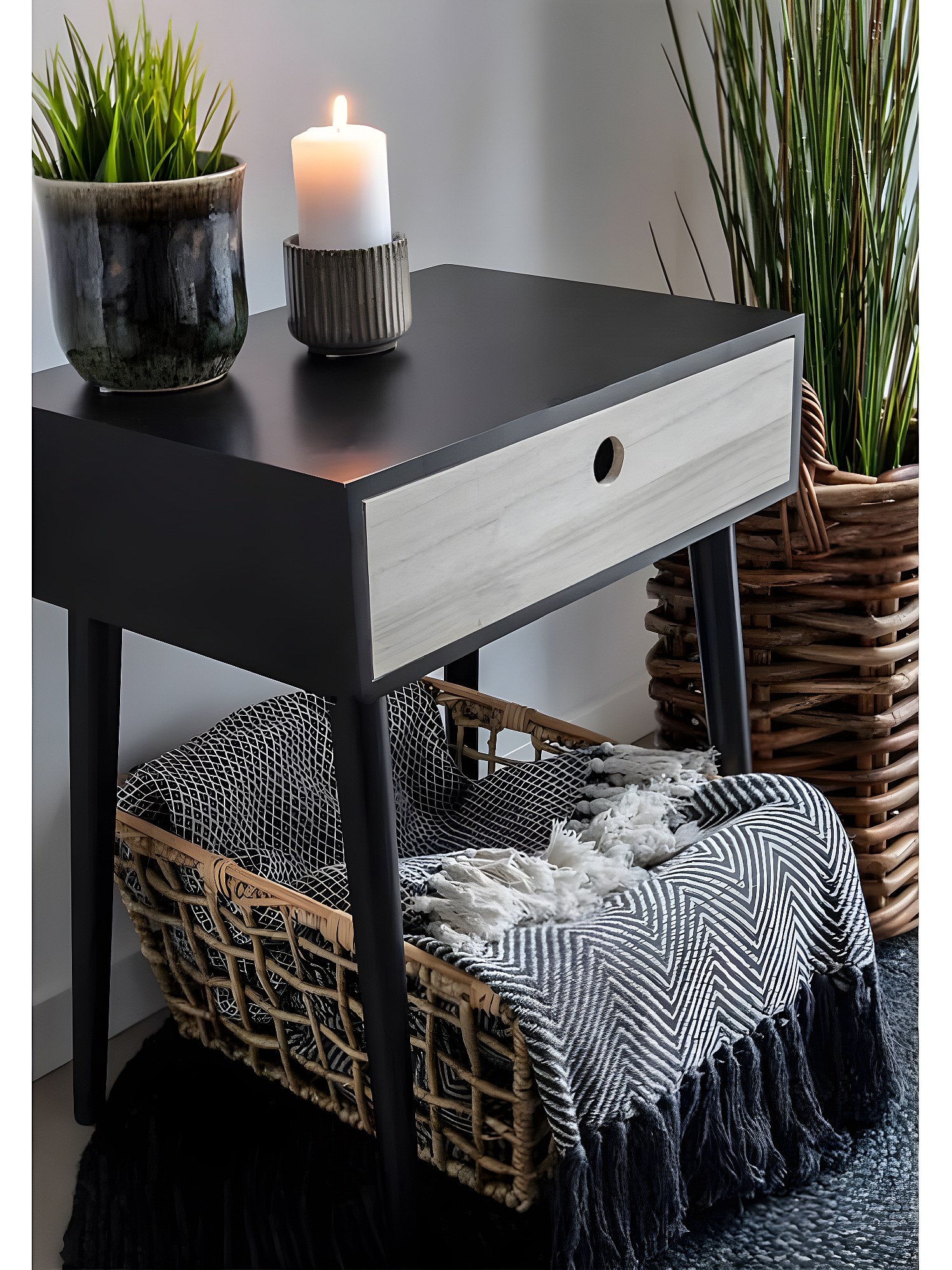 House Nordic Table de chevet Annemie Noir et naturel