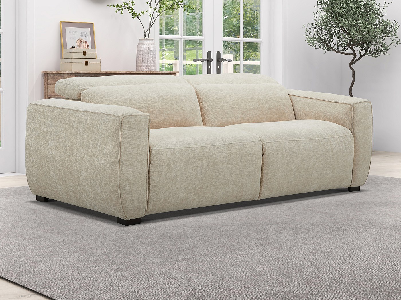 Relaxsofa elektrisch 3-Sitzer - Stoff - Beige - LAGUNDI günstig & bequem online kaufen
