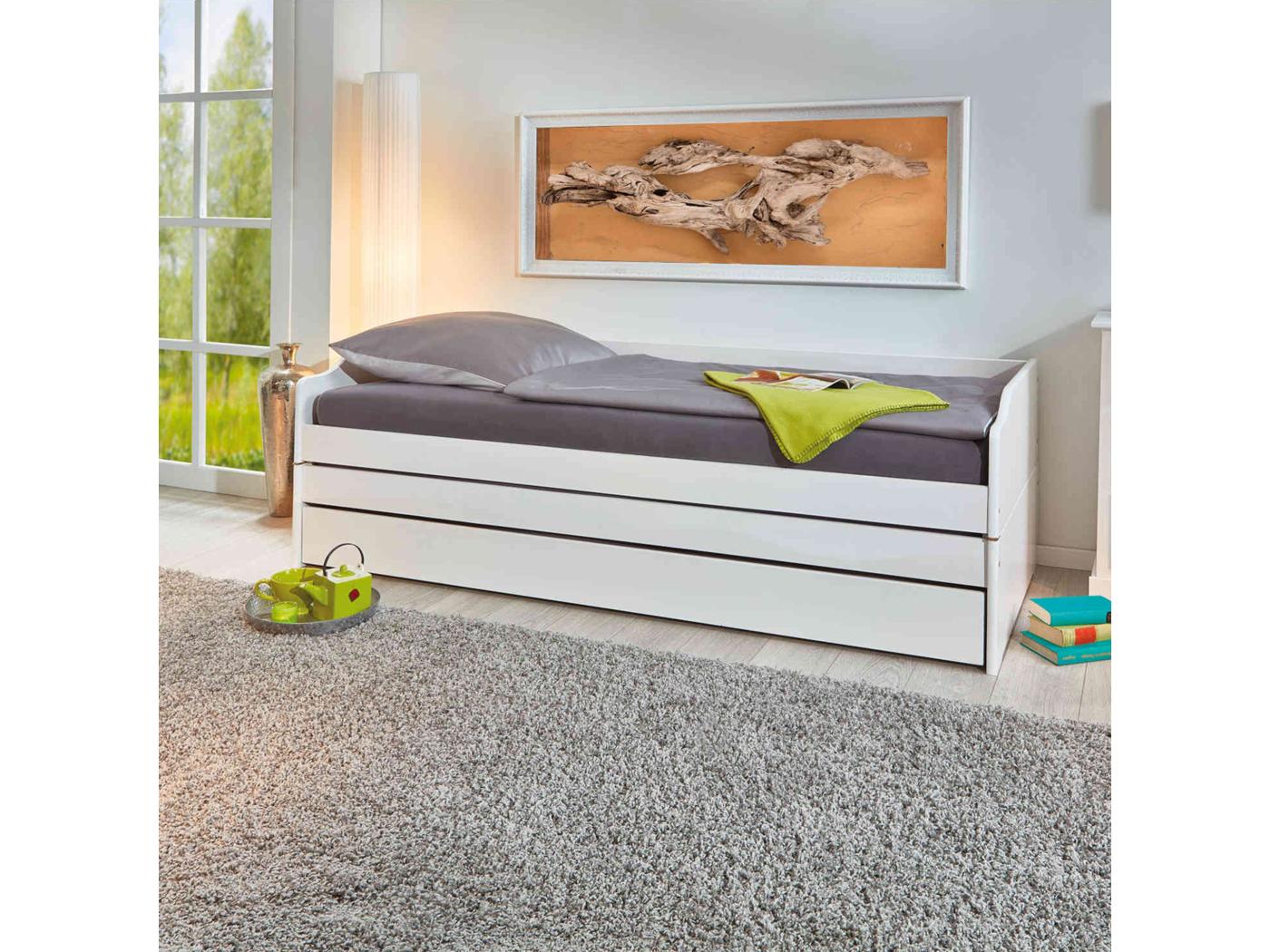 Lit Gigogne 3 Couchages En Bois Massif Blanc Laqué 90x190 Lt12015