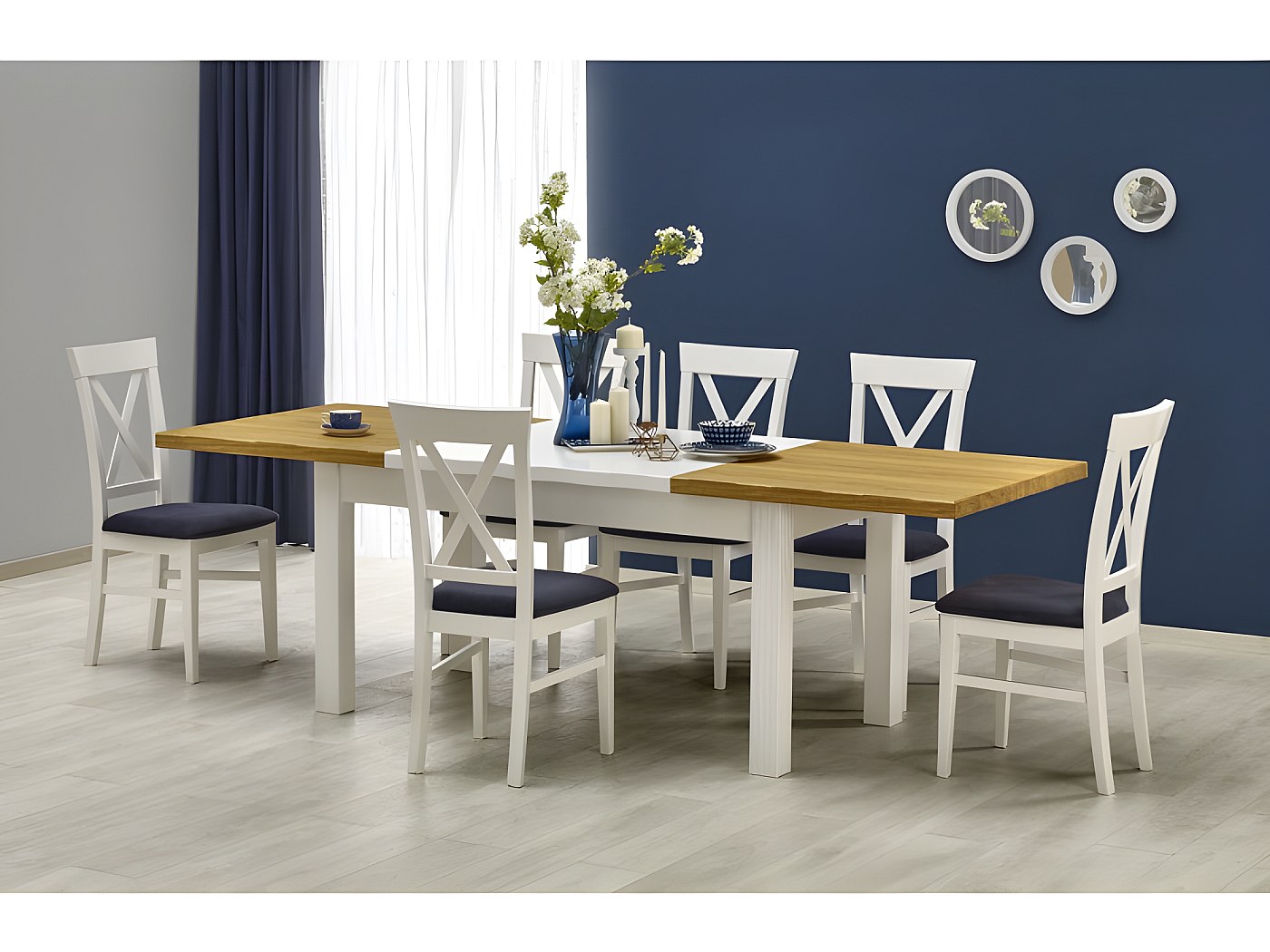 Table à manger extensible 160-250 x 90 x 77 cm - Chêne miel/Blanc