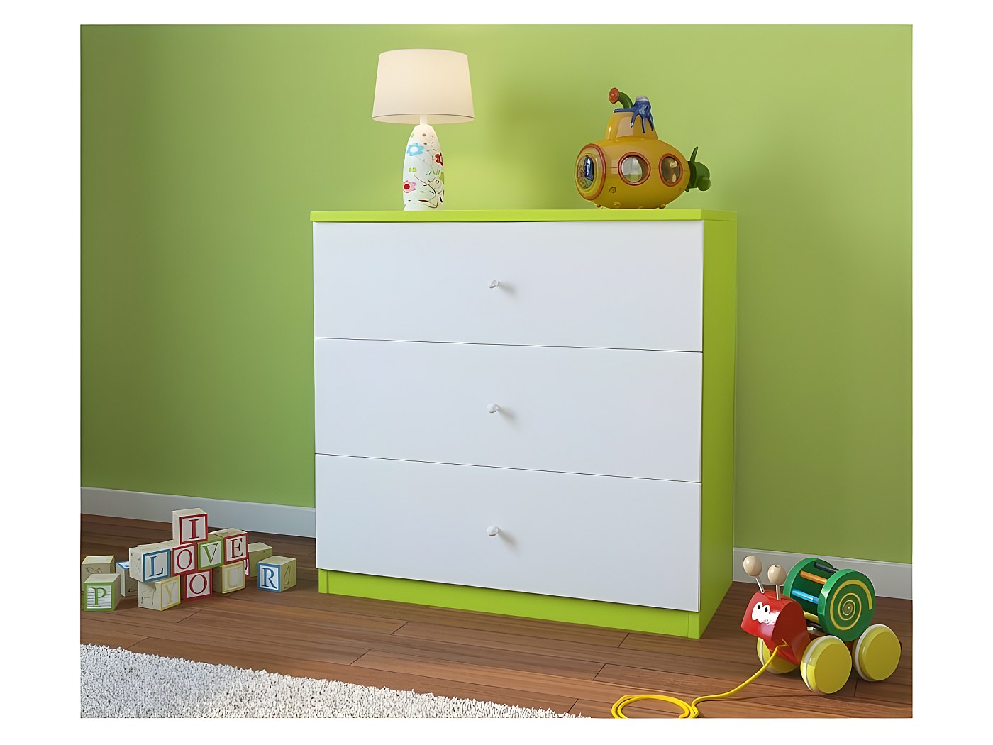 Commode enfant - 3 tiroirs 80 x 80 x 40 cm - Vert citron
