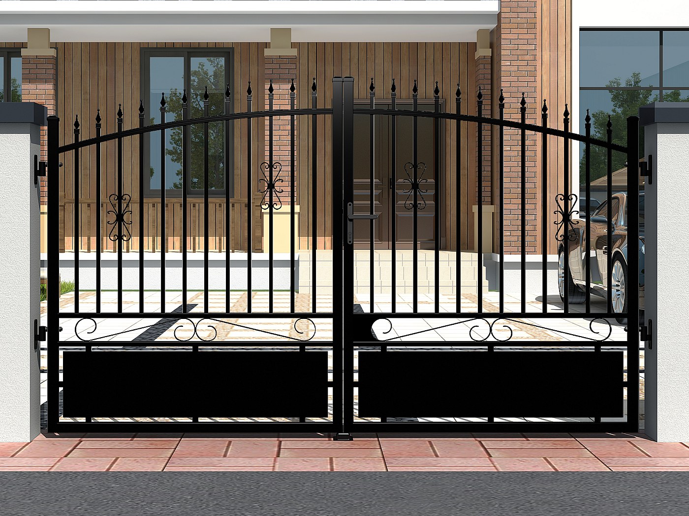Portón negro de aluminio Ancho 367 x Alt.183 cm NERBIS