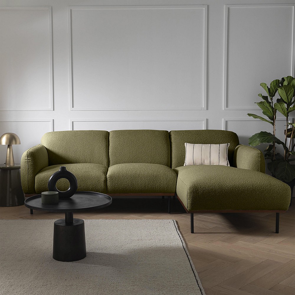 Nilsa - Canapé d'angle droit en tissu bouclette L240cm - Couleur - Vert