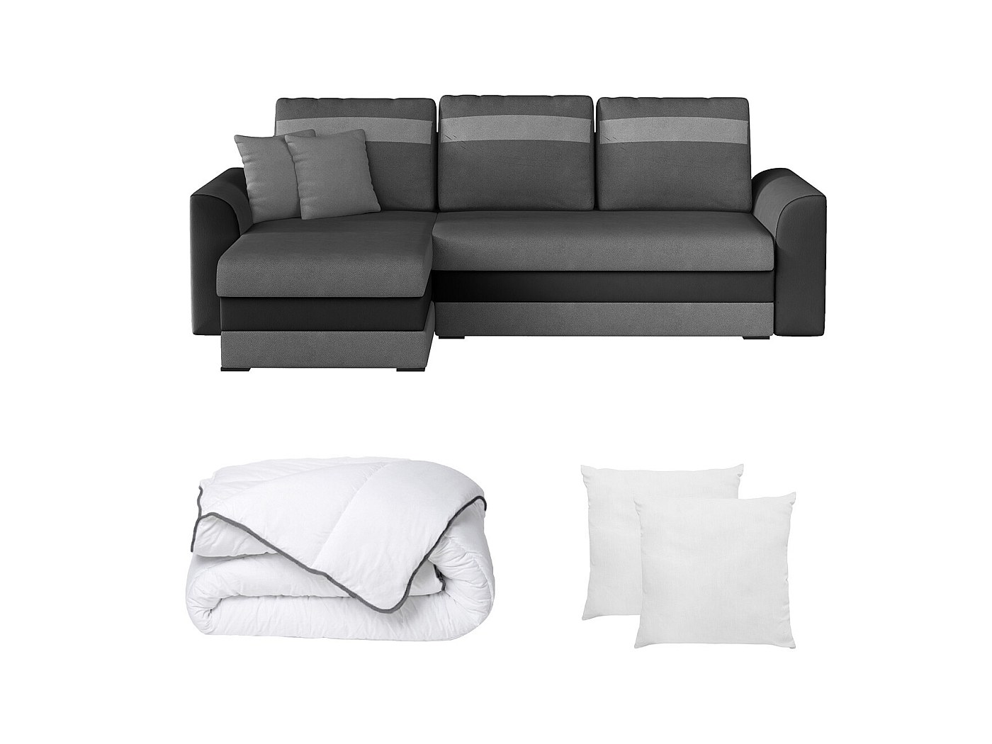 Pack canapé d'angle convertible tissu simili GIANY anthracite avec ...