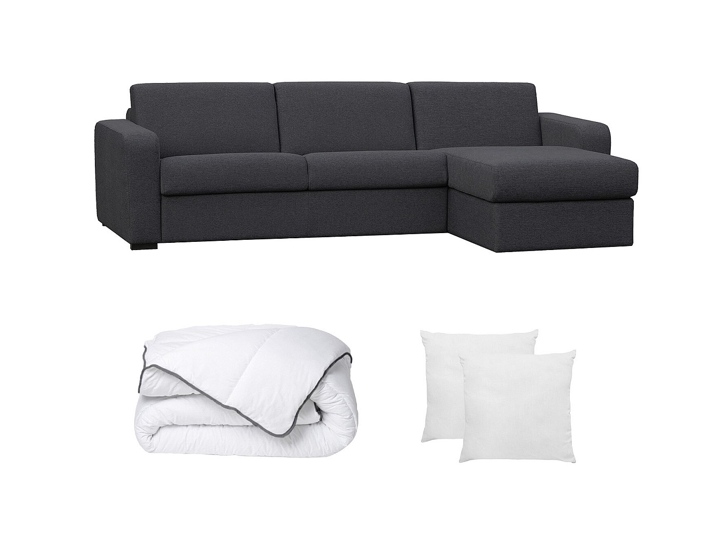 Pack canapé d'angle convertible express tissu FLAVIEN anthracite avec ...