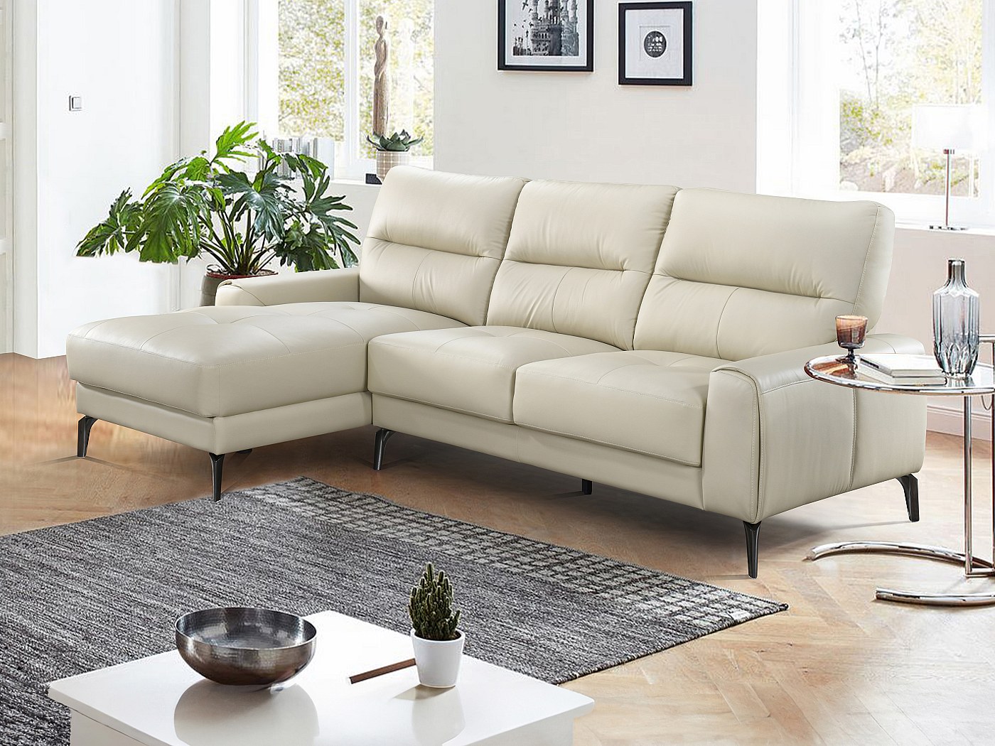 Ecksofa - Ecke links - Büffelleder - Beige - VALDANA günstig und bequem ...